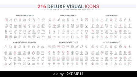 ESG thin black and red line icons set vector illustration. Outline ...
