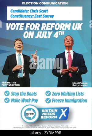 Campaign leaflet from Chris Scott, Reform Party candidate for the East ...
