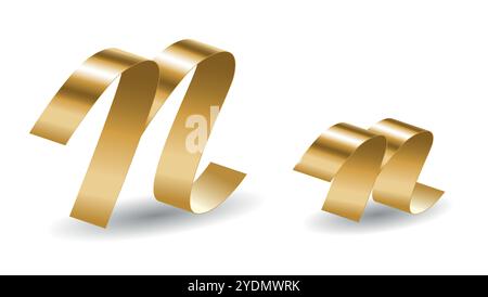Golden script lettering ribbon L letters with shadows isolated on white ...