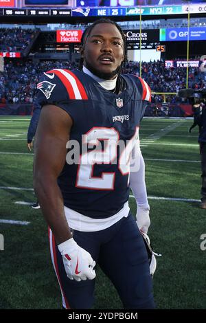 New England Patriots safety Dell Pettus (24) leaves the field after an ...
