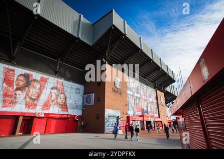 Liverpool badge on The Kop stand during the UEFA Champions League ...