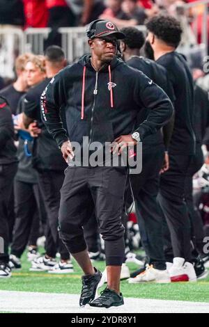 Atlanta Falcons head coach Raheem Morris speaks during an NFL football news conference on ...