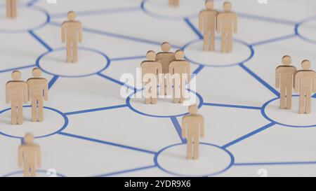 Close-up of wooden pawns on interconnected circles. Concept of ...