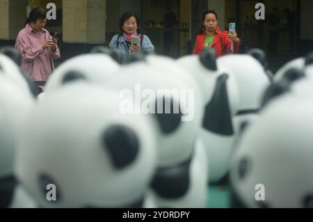 HANGZHOU, CHINA - OCTOBER 28, 2024 - Visitors look at an art ...