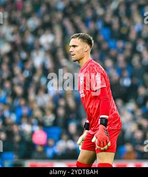 Brighton and Hove Albion goalkeeper Bart Verbruggen (right) and team ...