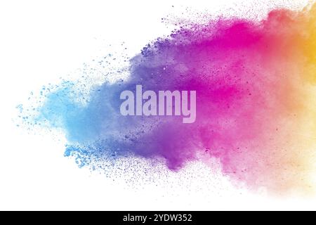 Multicolored powder explosion on white background Stock Photo - Alamy