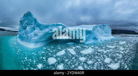 Aerial of an ice arch in the Nuuk Icefjord, Western Greenland, Denmark ...