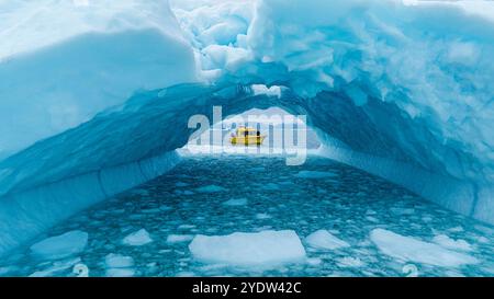 Aerial of an ice arch in the Nuuk Icefjord, Western Greenland, Denmark ...