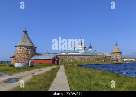 View of the Solovetsky Monastery from the air. Sea bay. Russia, Solovki ...