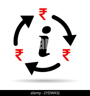 Rupee money change shadow icon, trade cash information web symbol ...