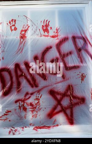 Lincoln, Lincolnshire, UK, England, blood stained sheets saying keep ...