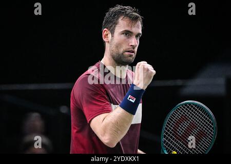 Quentin HALYS of France celebrates his point during the first day of ...