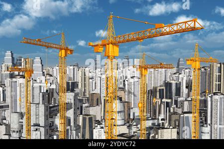 Construction cranes in front of skyscrapers Stock Photo - Alamy