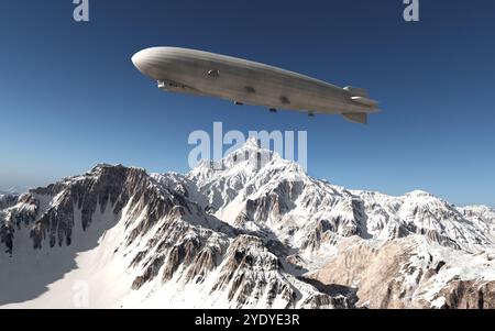 Zeppelin Over Mountains Stock Photo - Alamy