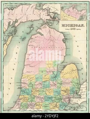 Vintage Digital Detailed Lake Michigan Map Printable Download Stock ...