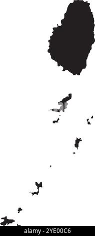 Saint Vincent and the Grenadines detailed silhouette map, dotted ...