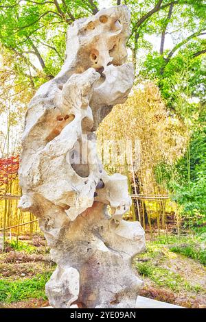 Typical Chinese garden, park with bizarre rocks. Beijing, China Stock ...