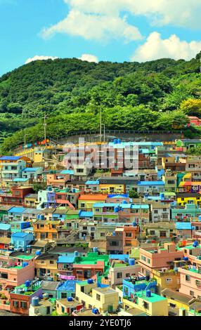 Colorful facades of houses at Gamcheon cultural village in Busan ...