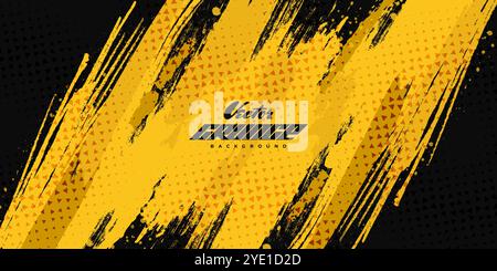 Abstract Black and Yellow Dirty Grunge Background with Halftone Effect. Sports Background with ...