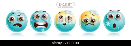 Emoji frozen face characters vector set. Emojis emoticon facial ...