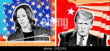 Photo collage with halftone effect. Photo illustration Portrait of ...