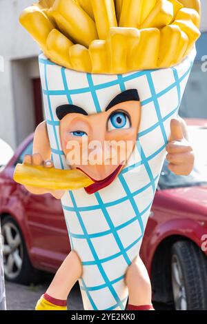 food stall with fish + chips and fish snacks in Warnemuende on the ...