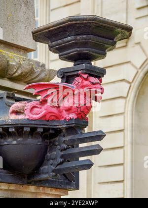 A red dragon in front of the Cardiff Castle and Victorian Gothic ...
