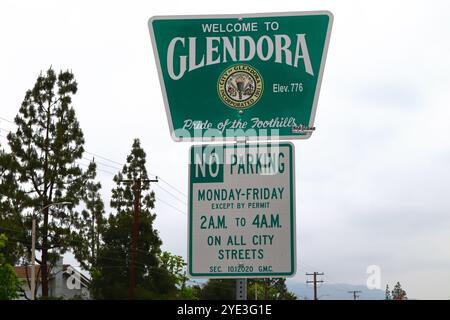 Glendora (LA County), California: Welcome To Glendora Sign Stock Photo ...