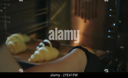 Warm butter creamy baked croissants set, on white ceramic squared tile ...