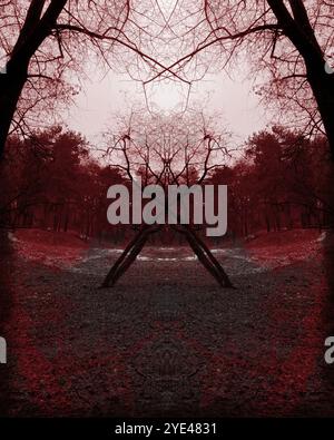 Black metal forest, foggy dark spooky forest, dark horror atmosphere ...