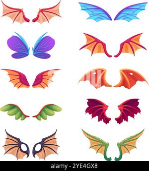 Cartoon dragon wings. Angel devil dragon bat fairy tail mythical ...