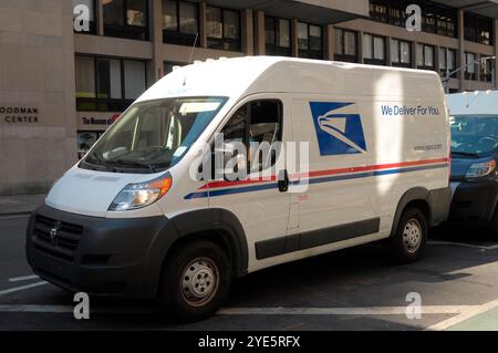 A United States Postal Service truck drives in Philadelphia, Thursday ...