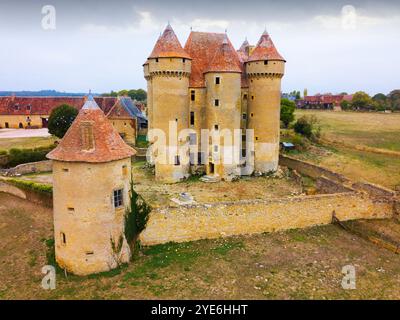 Aerial view of medieval Chateau Sarzay Stock Photo - Alamy