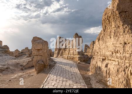 The pass way through the ancient walls of ruined city of Jiaohe, Silk ...