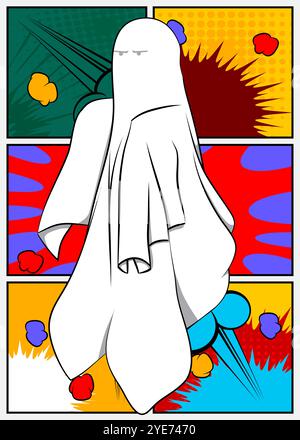 Cartoon Ghost, comic book Paranormal Entity. Retro vector comics pop ...
