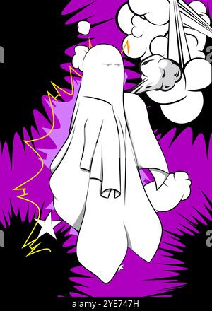 Cartoon Ghost, comic book Paranormal Entity. Retro vector comics pop ...