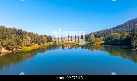 Bolu Golcuk Lake and famous house view with reflections Stock Photo - Alamy