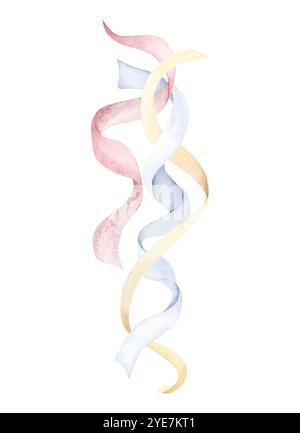 A curly blue ribbon, hand-drawn. Watercolor illustration isolated on a ...