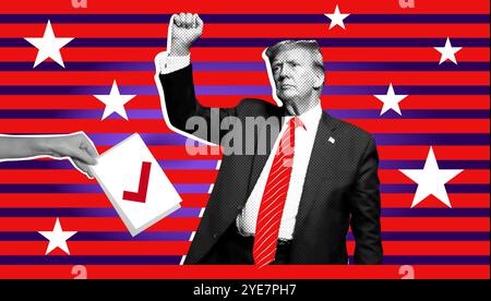 Illustrative photo collage with halftone effect. Portrait of Donald ...