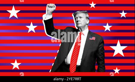 Illustrative photo collage with halftone effect. Portrait of Donald ...