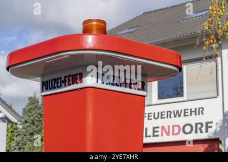 Old emergency call pillar, decoration in front of the Koenigswinter ...