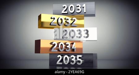 2034, 2033, 2032 - words on metal blocks - 3D illustration Stock Photo ...