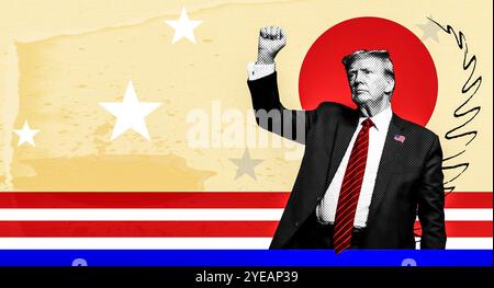Illustrative photo collage with halftone effect. Portrait of Donald ...