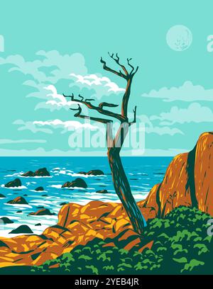 WPA poster art of Pebble Beach on the Monterey Peninsula located in ...