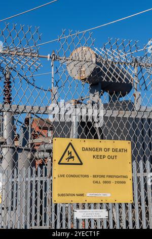 Fencing - yellow sign with blue sky background Stock Photo - Alamy