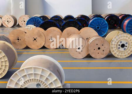 car electric harnesses factory ,rolls of cable wire, stored in a ...
