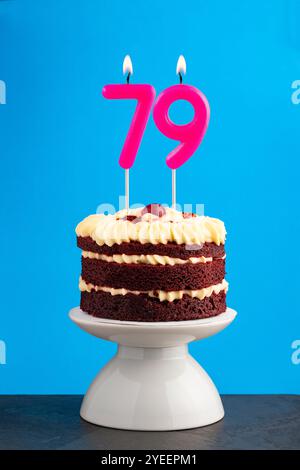 Birthday Cake With Candle Number 79 - On Green Background Stock Photo ...