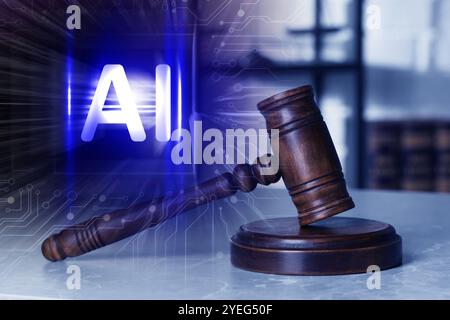 Artificial intelligence and law. AI abbreviation and judge's gavel ...