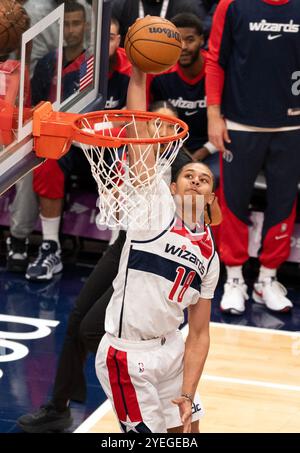 Washington Wizards forward Kyshawn George gestures after he made a 3 ...