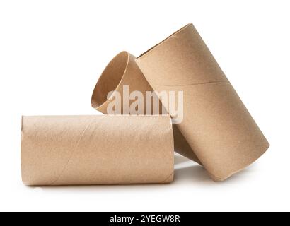 Side view of tissue paper cores in stack is isolated on white ...